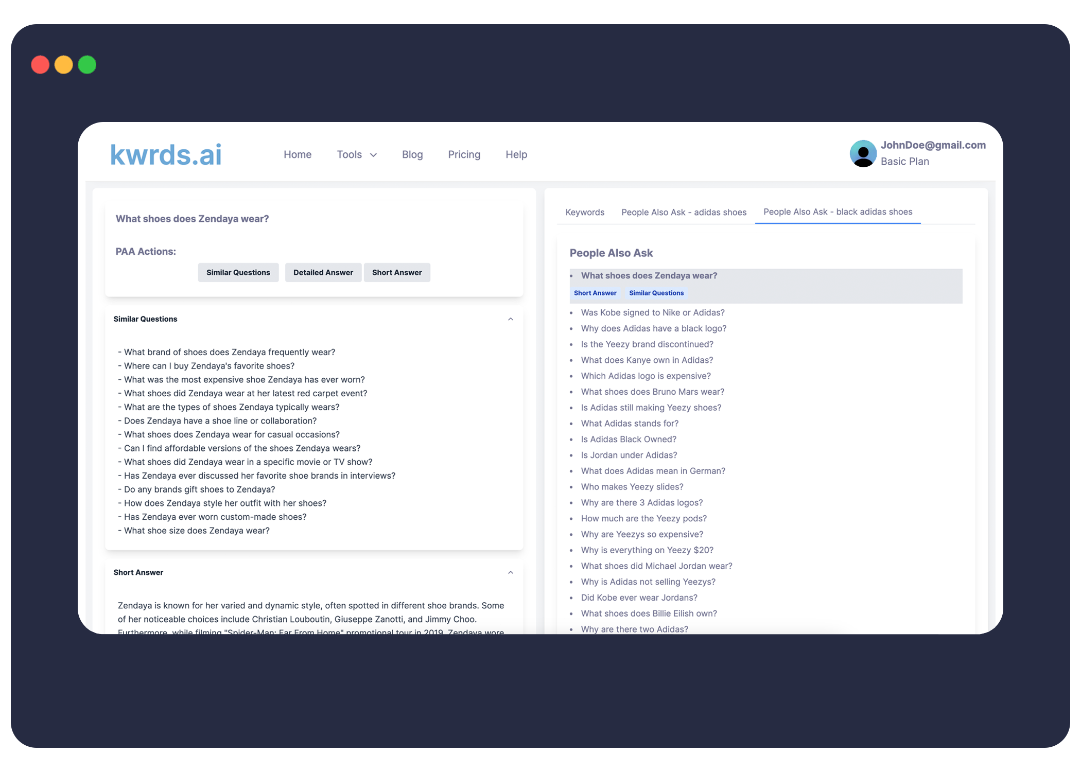 People Also Ask & AI Keyword Research Tool | SEO AI tool | kwrds.ai